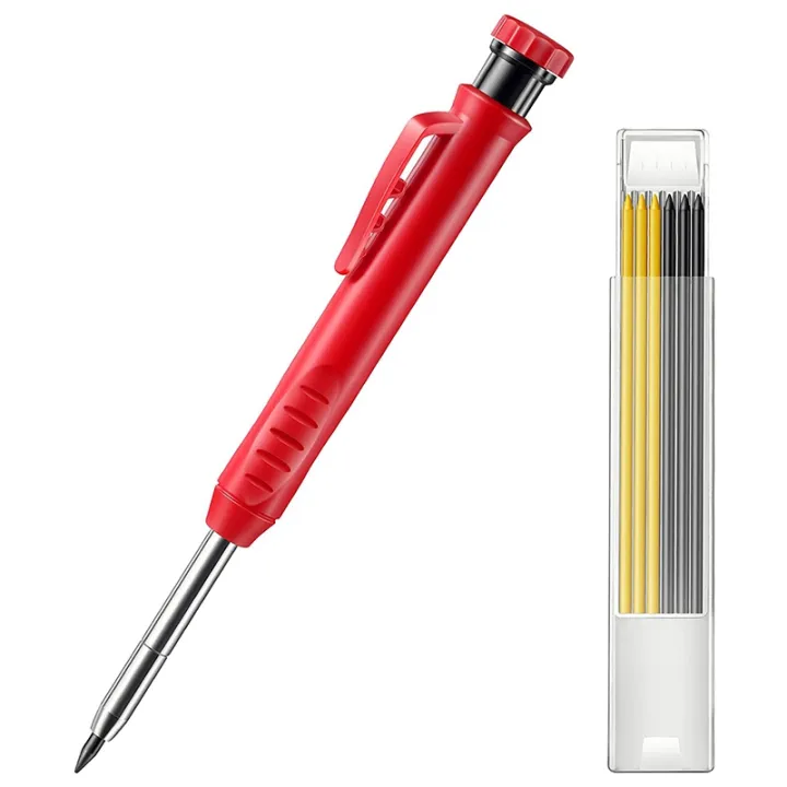 Solid Carpenter Pencil Set with 7 Refill Leads, Built-in Sharpener ...