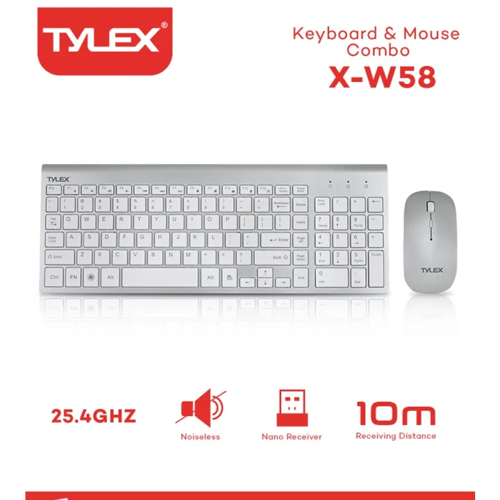 TYLEX X-W58 Home Office Wireless Combo Noiseless 2.4Ghz Keyboard Mouse ...