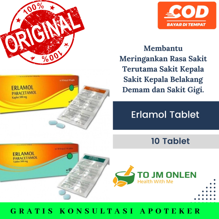 COD Jual Erlamol Tablet 500mg Perstrip | Untuk Membantu Sakit Kepala ...