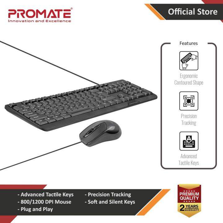 PROMATE Combo-KM1 Ergonomic Wired USB Full Size Keyboard & Mouse Combo ...