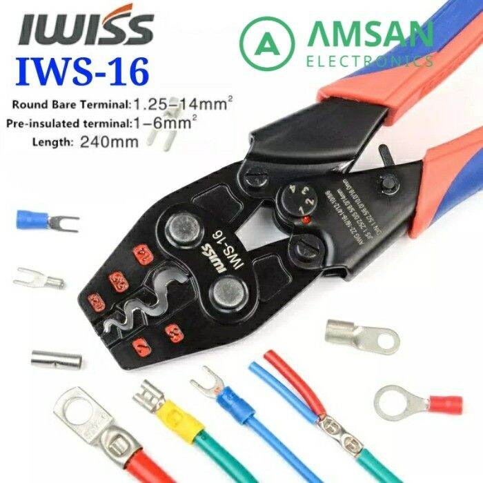 IWISS IWS-16 Ratchet Crimping Tool Non-Insulated Terminal AWG22-6 ...
