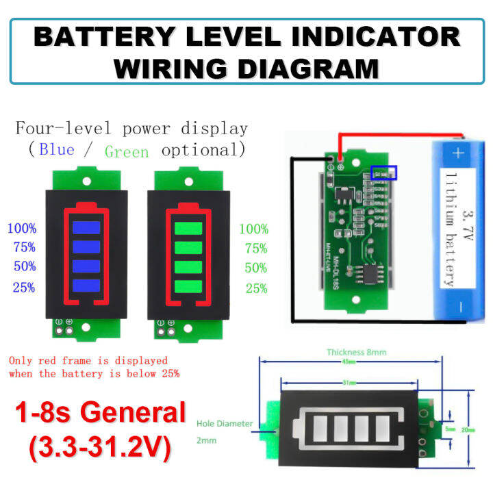 LITHIUM BATTERY CAPACITY INDICATOR MODULE, 1-8S GENERAL 3.3-31.2V, BEST ...