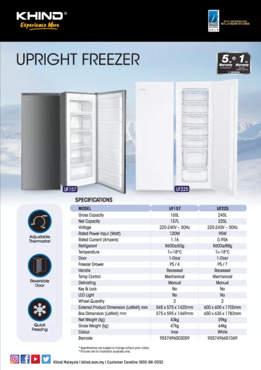 KHIND 157L Upright Freezer UF157(Fast shipping) | Lazada