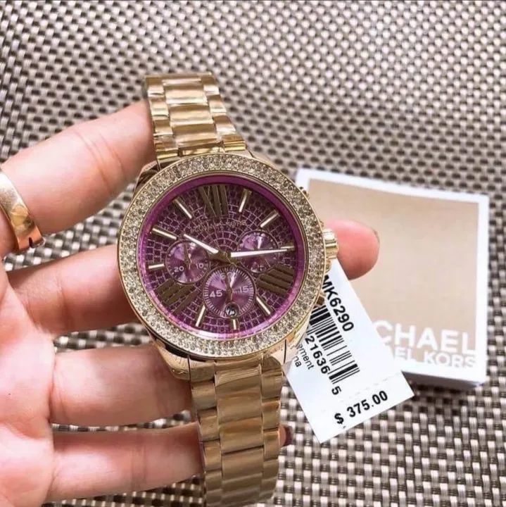 Authentic Michael Kors MK6290 Wren Fuchsia Crystal Pave Women’s Gold ...