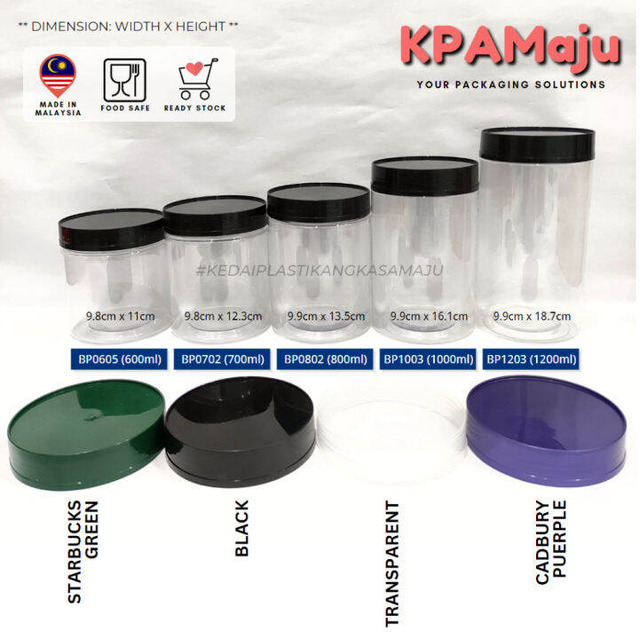 Balang Plastik (600ml, 700ml, 800ml, 1000ml, 1200ml) - Balang Kuih Raya, Bekas Cookies, Kerepek ...