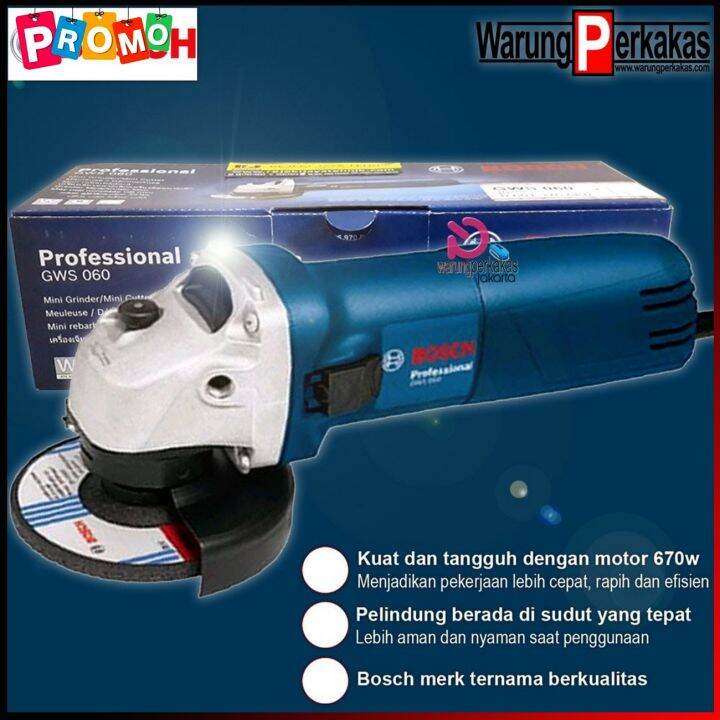 Bosch GWS060 Angle Grinder 4" | Mesin Gerinda Listrik 670Watt | Mesin ...