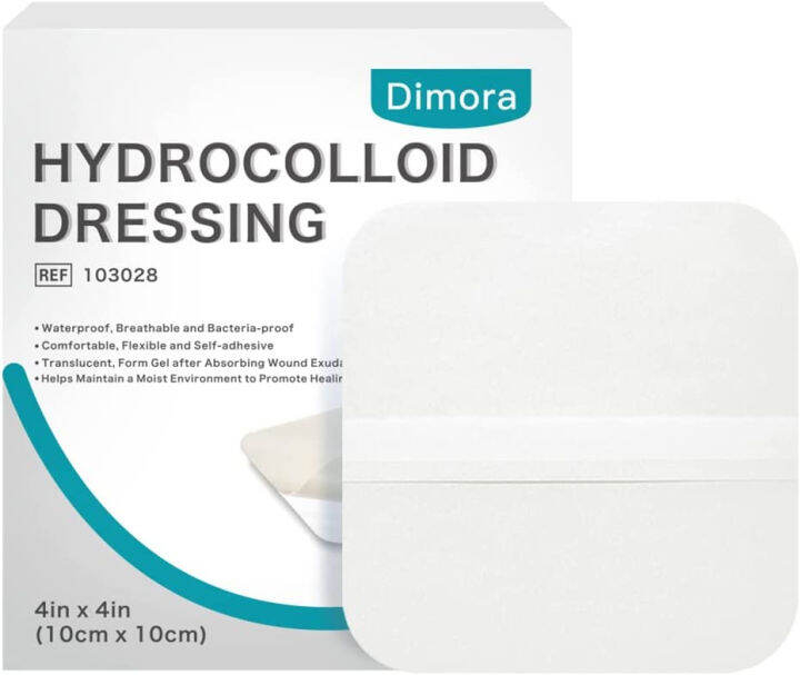 Dimora Hydrocolloid Dressing 4" x 4" for Wound Care, 10 Pack Large ...