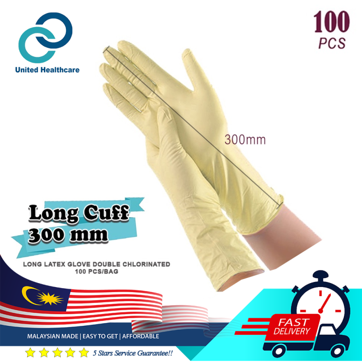 Long Cuff Powder Free Latex Glove 300mm Double Chlorinated Disposable ...