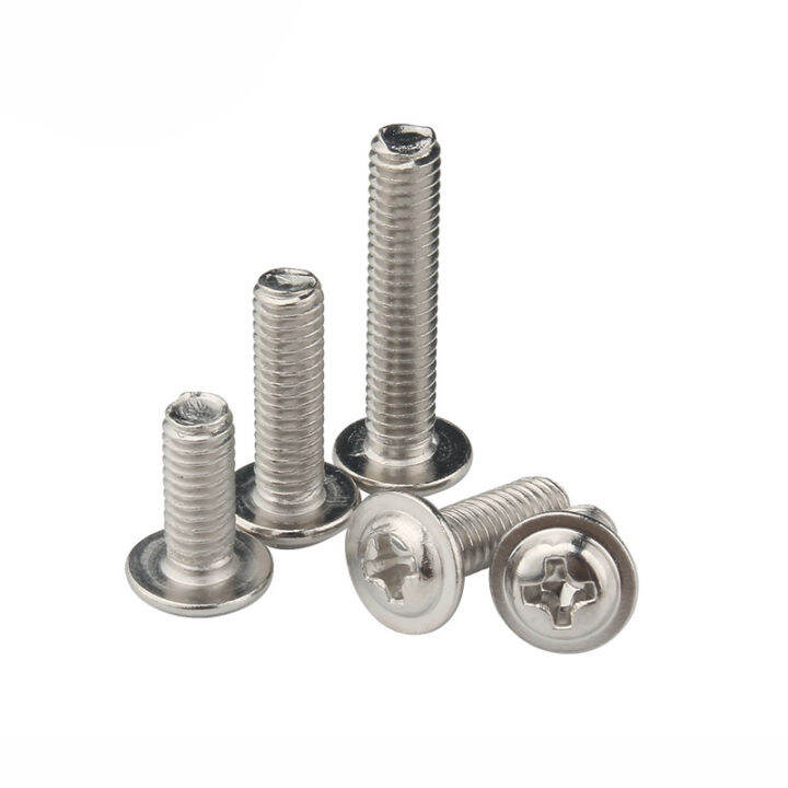 M3 M4 M5 304 Stainless Steel PWM DIN967 Cross Phillips Pan Round Truss Head With Washer Padded ...