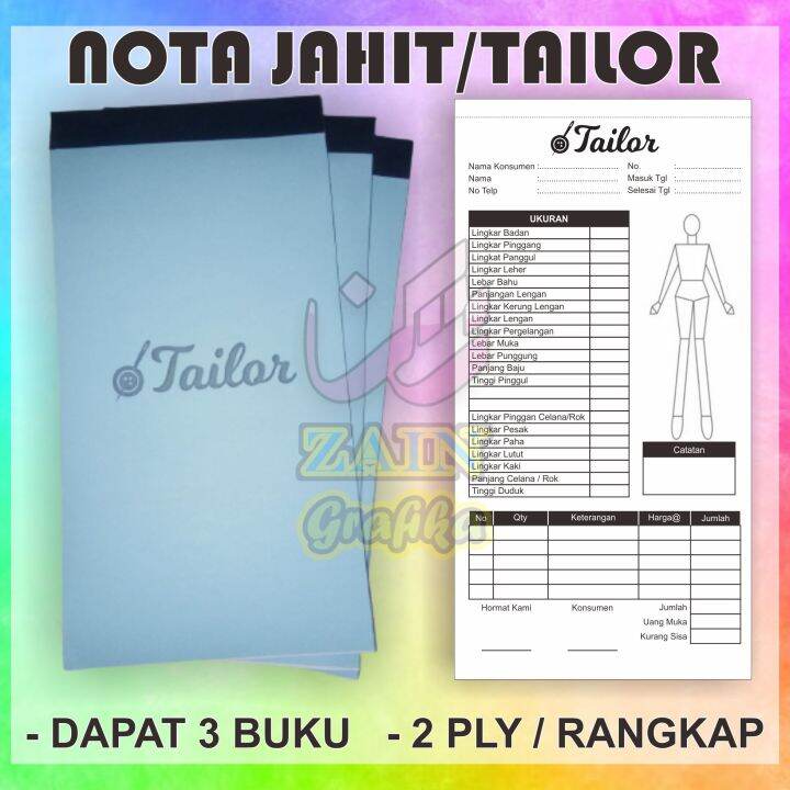 Nota Jahit Bon Jahit Nota Tailor 3 buku ukuran 1/3 folio | Lazada Indonesia