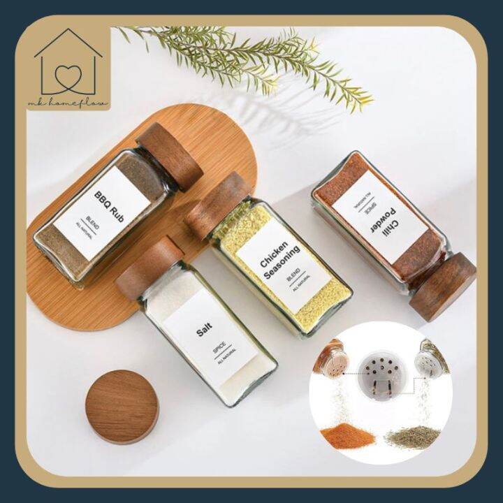 MK HomeFlow 12 Empty Glass Spice Jars with Bamboo Lids and Labels: The Perfect Way to Organize ...