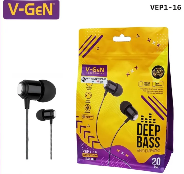 Handsfree Headset V-Gen VEP1-16 / Handsfree V-Gen Wired Earphones Deep ...