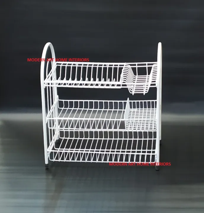 3 Layer White Dish and Glass Rack Kitchen Plate Dryer Storage Drainer ...
