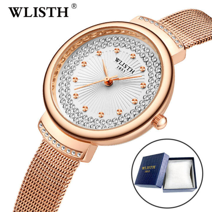 WLISTH หน้าปัดเพชรควอตซ์สายรัดข้อมือลายตาข่ายสแตนเลสนาฬิกาแฟชั่นสำหรับ ...