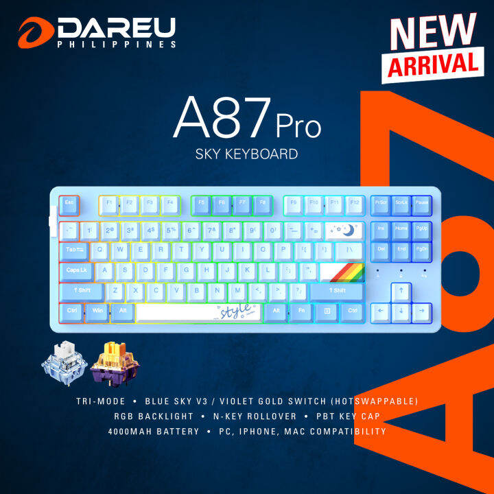Dareu-Mechanical Keyboard A87 Pro Sky Keyboard Wireless with Cable, Hotswap Fullkey Gasket ...