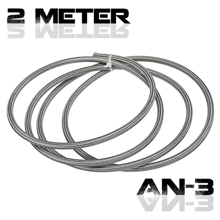 AN -3 3AN Stainless Steel Braided PTFE Brake Clutch Hose Line Pipe 2M ...