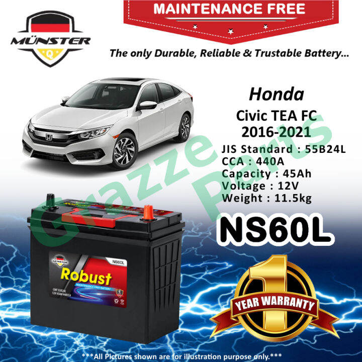 Münster Robust MF CMF NS60L | 55B24L (45AH) Car Battery Bateri Kereta for Honda Civic 1.5 TEA TC ...
