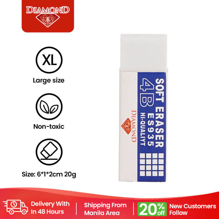 ES935 DIAMOND WHITE ERASER White 4B Rubbers Erasers for Schools Office ...