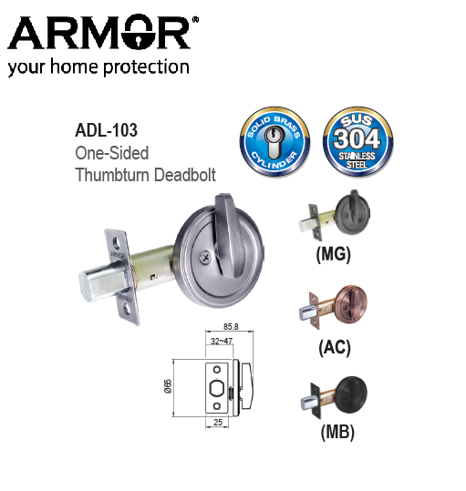 Armor ADL-103 S/Steel SUS304 One Sided Thumbturn Deadbolt Lock | Lazada