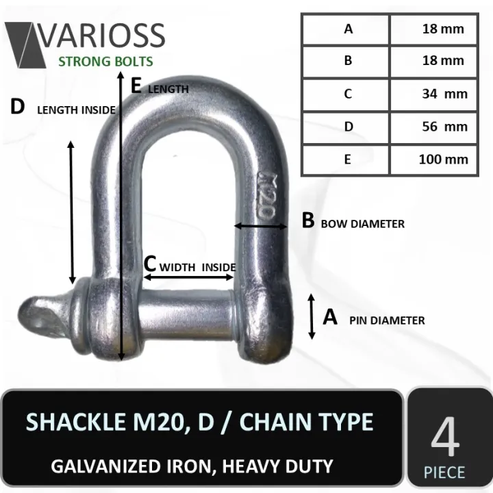 GI Chain Shackles M20 - 4 pcs , 3/4 inch D Type Heavy Duty Galvanized ...