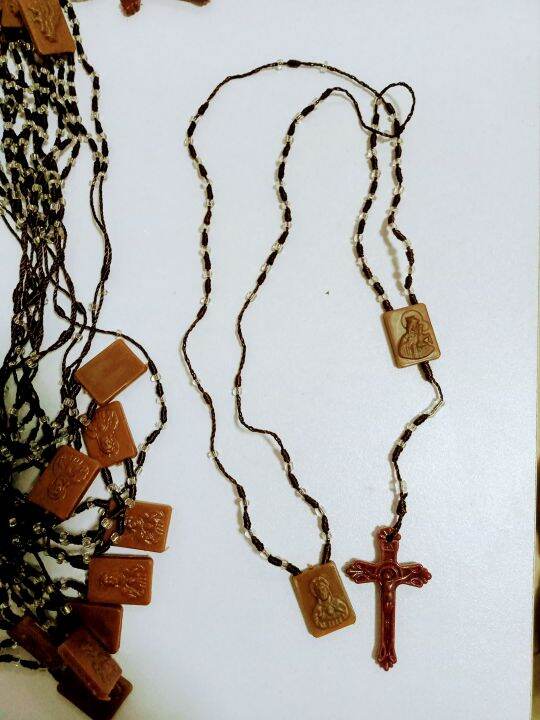 1pc Plastic Brown Scapular Rosary Our Lady of Mt. Carmel Scapulario ...