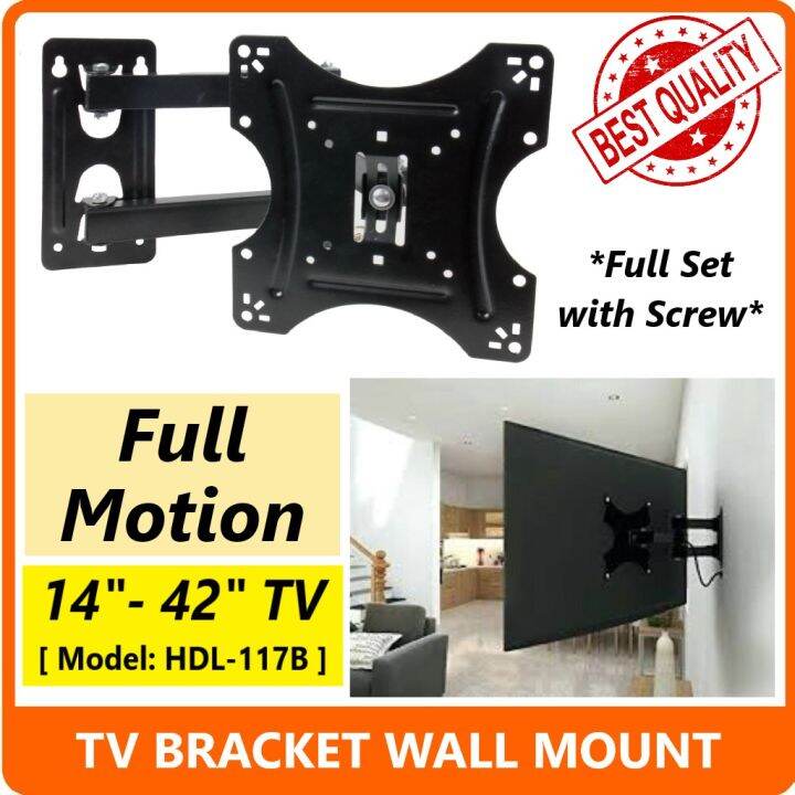 FULL MOTION 14"- 42" Universal Plasma/LED/LCD Flat Panel TV Bracket Wall Mounts (Model: HDL-117B ...