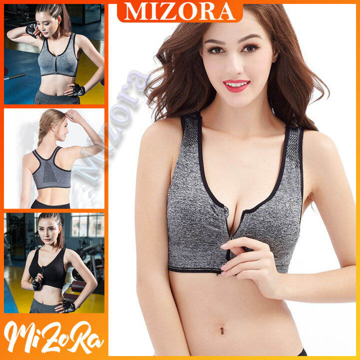 Women Zips Sport Bra Running Gym Yoga Fitness Push Up Training