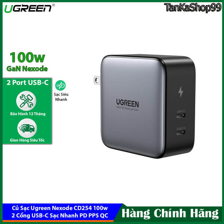 Củ Sạc Ugreen 100w CD254 2 Cổng USB-C Sạc Nhanh PD PPS QC Cho Điện Thoại , Máy Tính Bảng, Laptop ...