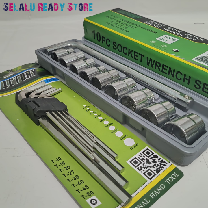 Paket Lengkap Kunci Sok Set 10 Pcs 8-24 Mm VICTORY + Kunci L Set 9 Pcs COD / Tersedia Juga Kunci ...