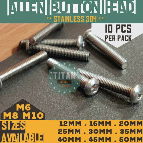 Titan Steel - 10pcs - 6mm 8mm 10mm Allen Button Head / Socket Bolt (Stainless 304) | Lazada PH