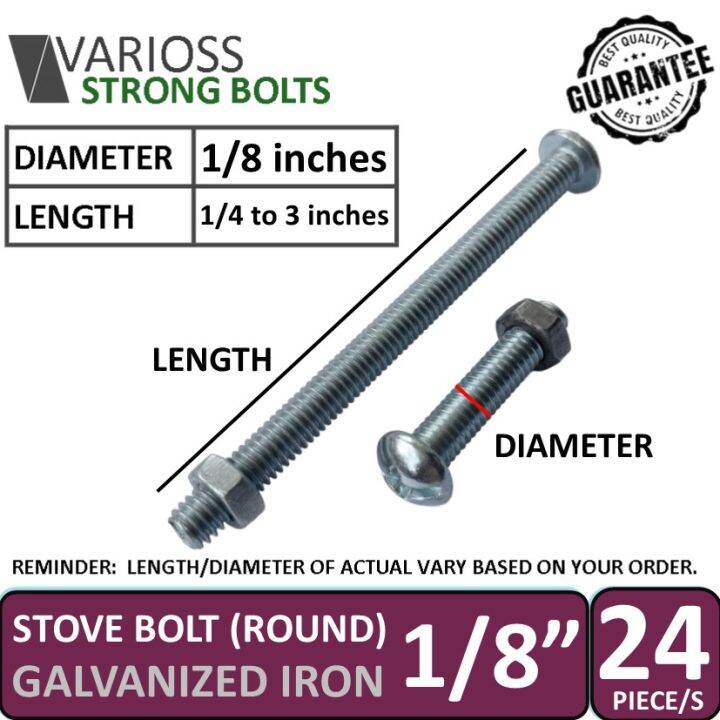 GI Stove Bolt (Round), Size 1/8 inch diameter, 1/4 inch to 3 inch ...