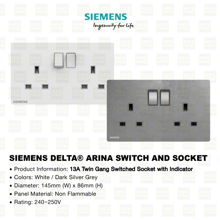 SIEMENS DELTA® ARINA SWITCH AND SOCKET 13A TWIN GANG SWITCHED SOCKET ...