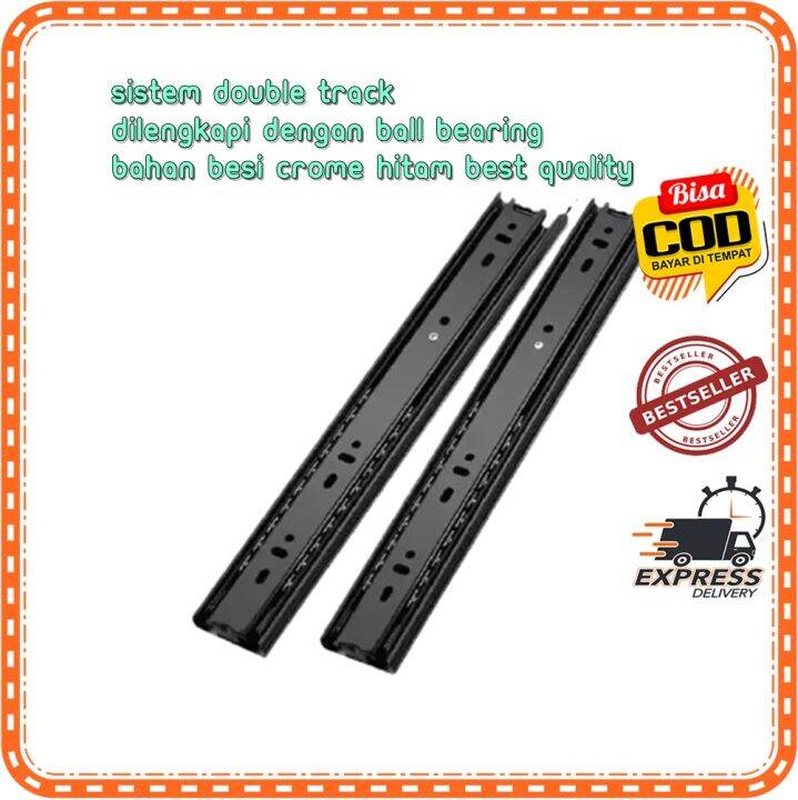 Rel Laci Cm (Hitam) ~o~ Double Track Mapla Full Extention 35mm ( 2x Tar ...