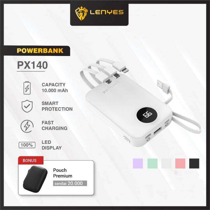 LENYES PX140 Powerbank 10000mAh Built In Cable 4 In 1 Digital Display ...