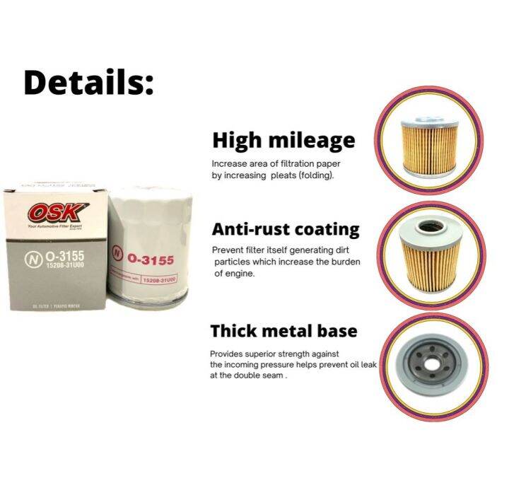 OSK OIL FILTER NISSAN CEFIRO A32 A33 2.0 3.0 15208-31U00 | Lazada