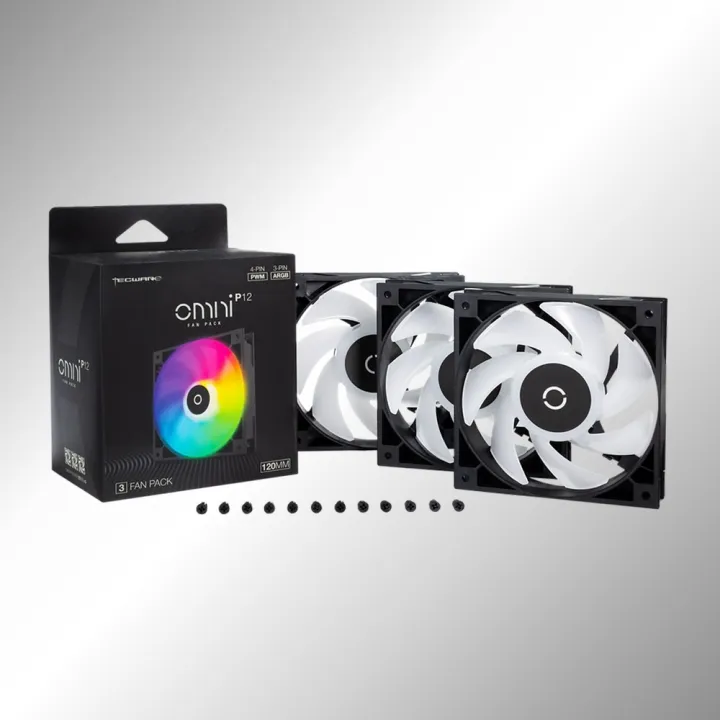 Tecware Omni P12 120mm Fans Bk / White w/ Omni Fan Hub ARGB and PWM Sc ...