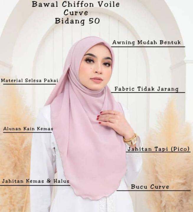 Tudung Bawal Chiffon Voile Curve Ruffle Bidang 50 Tudung Bawal Nikah ...