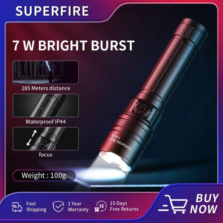 SUPERFIRE LED rechargeable flashlight by usb-c L16-N Zoom Mini EDC Torch ultra powerful 18650/ ...