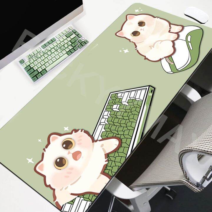 Matcha Green Mousepads Kawaii Cat Desk Pads Gamer Mousepad Cute Large