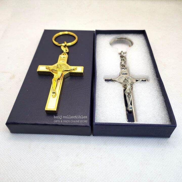 St. Benedict Crucifix Keychain, Two Tone Metal and Enamel Material ...