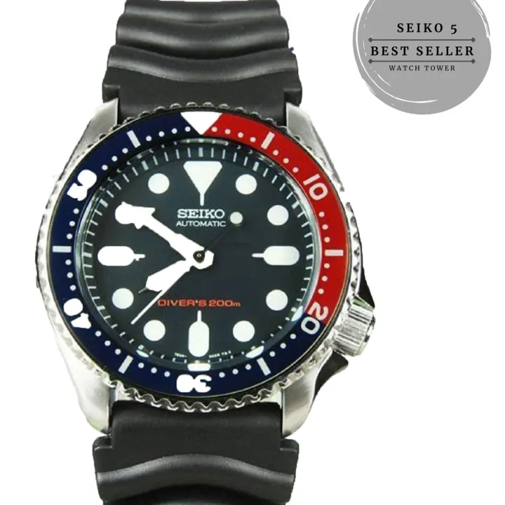 Seiko Automatic Divers Watch 200m Black-Red Dial Black Rubber Strap ...
