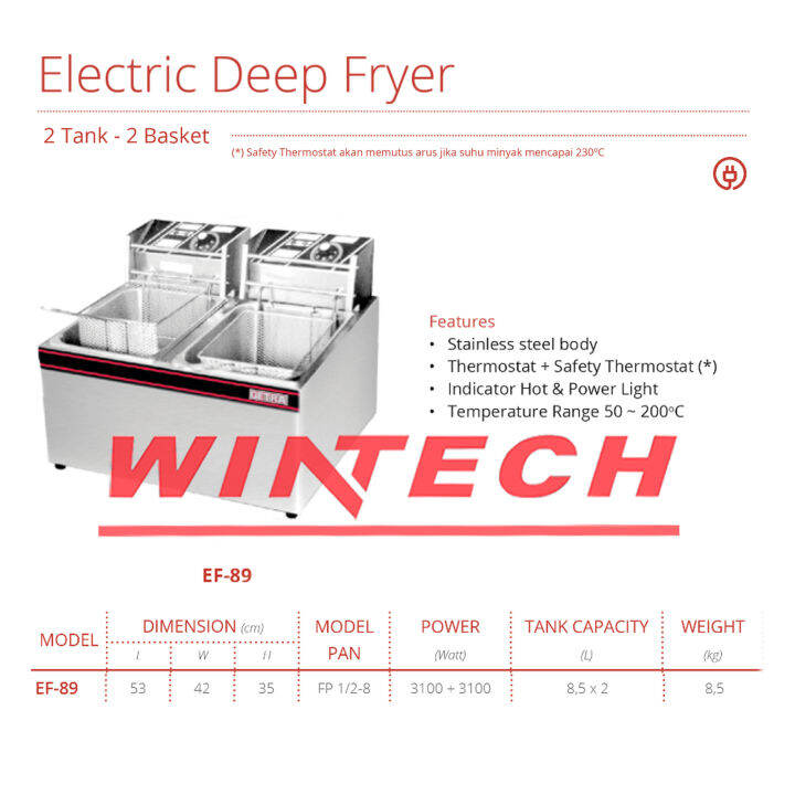 GETRA EF-89 Electric Deep Fryer - Penggorengan Listrik 2 Tangki 8.5 ...