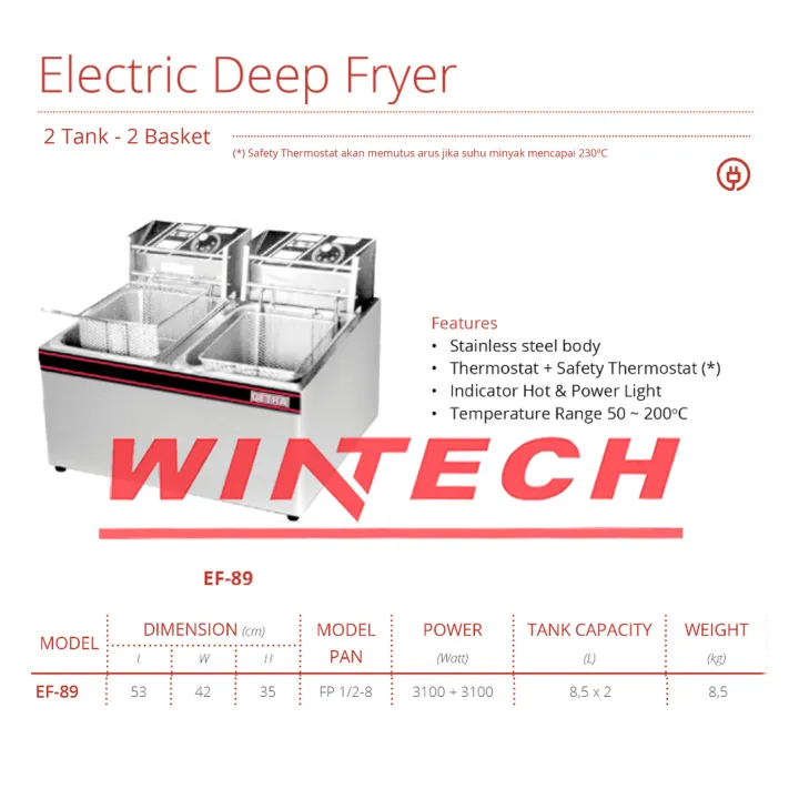 GETRA EF-89 Electric Deep Fryer - Penggorengan Listrik 2 Tangki 8.5 ...