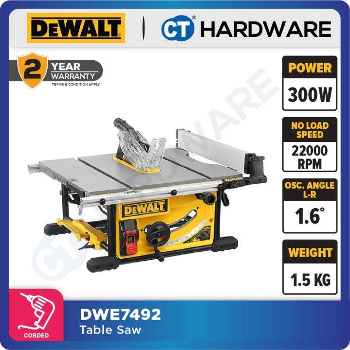 DEWALT DWE7492 TABLE SAW 10" 250MM 2000W 4800RPM 25.4MM 26.5KG | Lazada