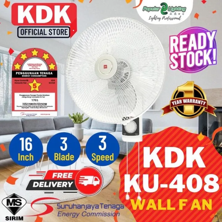 KDK Panasonic KU408 White F-MU408 White Wall Fan 16'' 3 Speed Kipas ...