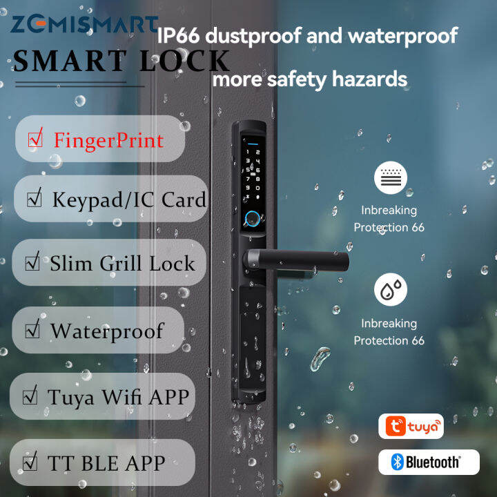 zemismart Tuya Wifi Smart Digital DoorLock Fingerprint Smart Door Lock Waterproof Gate Digital ...