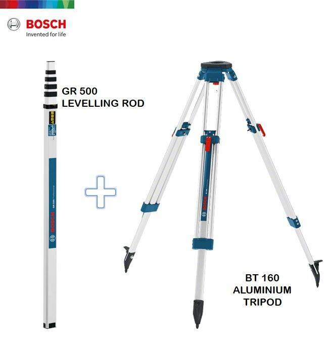 BOSCH BT160 ALUMINIUM TRIPOD & LEVELLING ROD GR500 FOR OPTICAL LEVELS ...