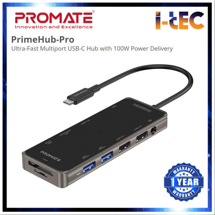 Promate 11 in 1PrimeHub-Pro Ultra-Fast Multiport USB-C Hub with 100W Power Delivery | Lazada