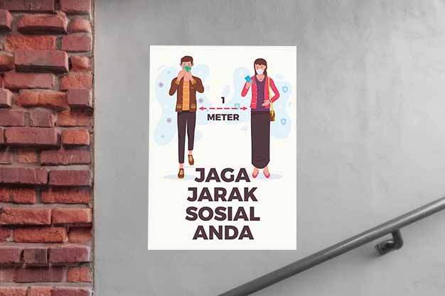 SIGNAGE FOR VIRUS PRECAUTION JAGA JARAK SOSIAL ANDA WHITE COLOUR DECO ...