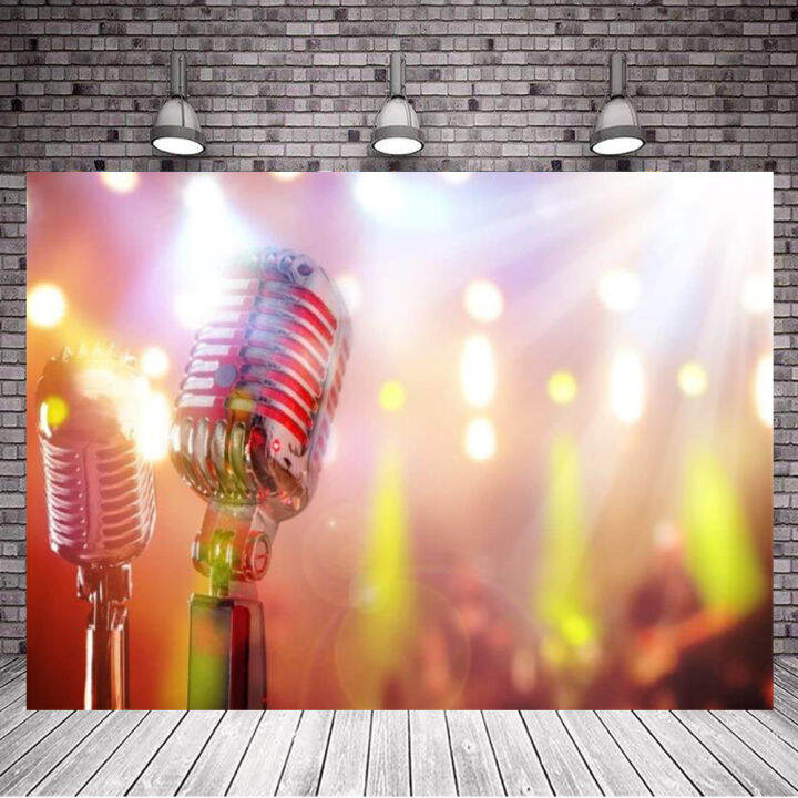 Microphone Backdrop Karaoke Birthday Party Decor Banner Abstract Bokeh ...